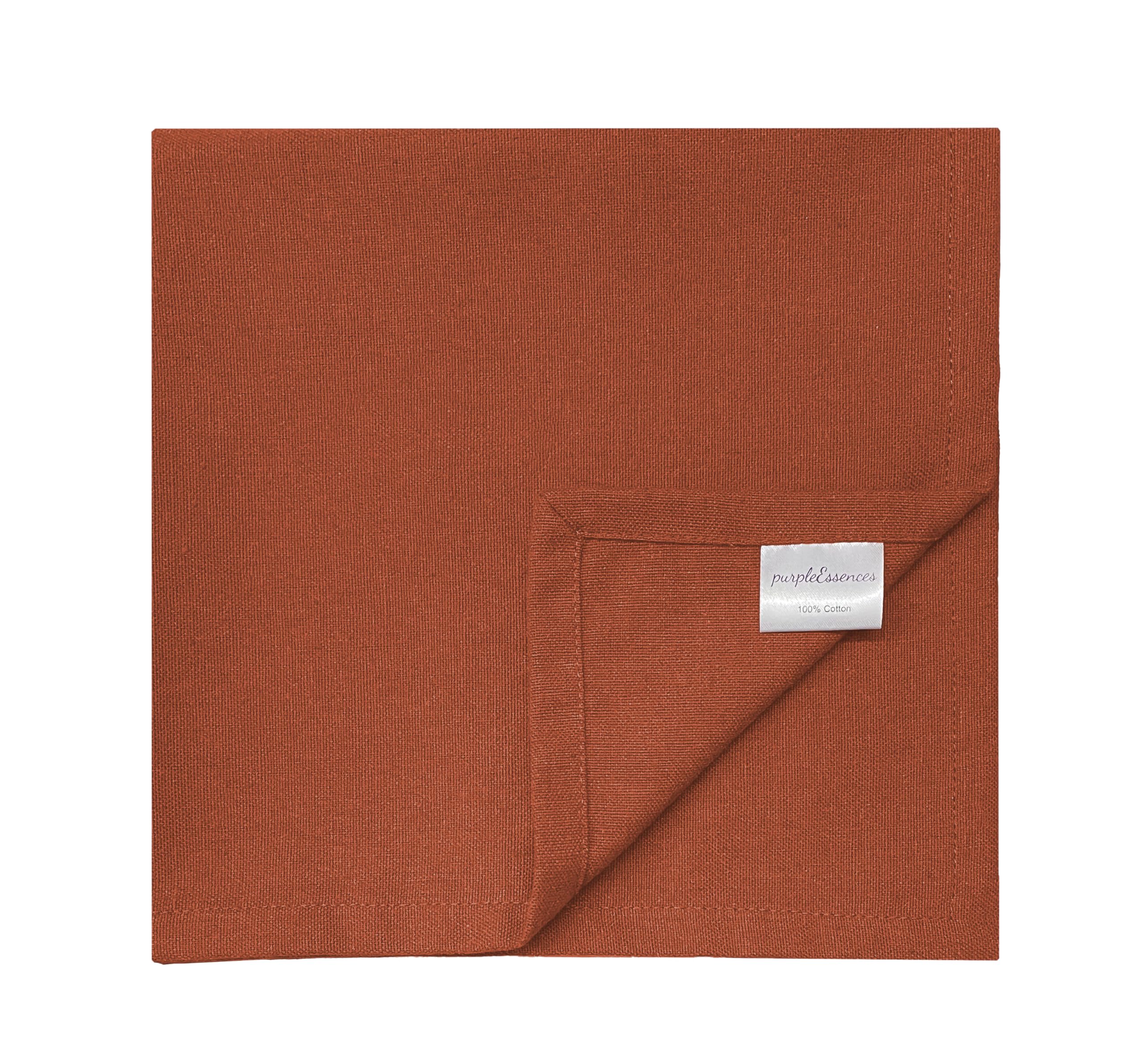 PurpleEssences Set of 12 Cloth Dinner Napkins 100% Cotton 18x18 - Soft Durable Washable - Ideal for Farmhouse Party Spring and Summer - Perfect Everyday Use Table Linen - Rust