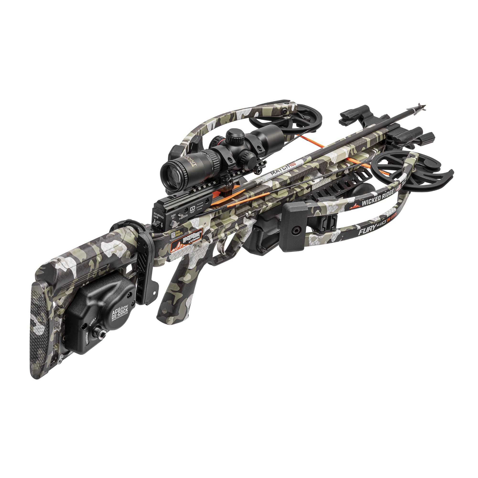 Wicked Ridge by TenPoint Fury 410 De-Cock, Peak XT - 410 FPS - Equipped with RangeMaster Pro Variable Speed Scope & ACUdraw De-Cock Cocking & De-Cocking System - Reverse-Draw Design