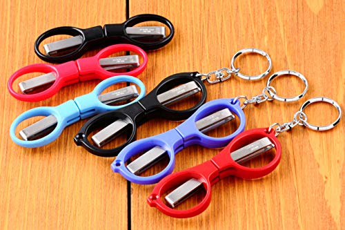 Seki Japan Folding Safety Scissors, Stainless Steel Blade Glasses Shear, Red Plastic Handle with Key Chain, for Fabric, Embroidery, Arts Crafts