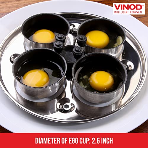 Vinod Non Stick Egg Poacher Pan β Skillet, Glass Lid, Removable Cup Tray - 4 Large Cups - Stainless Steel Poached Egg Cooker β Food Grade Egg Poaching β Heat Friendly Handle - Free Silicon Spatula