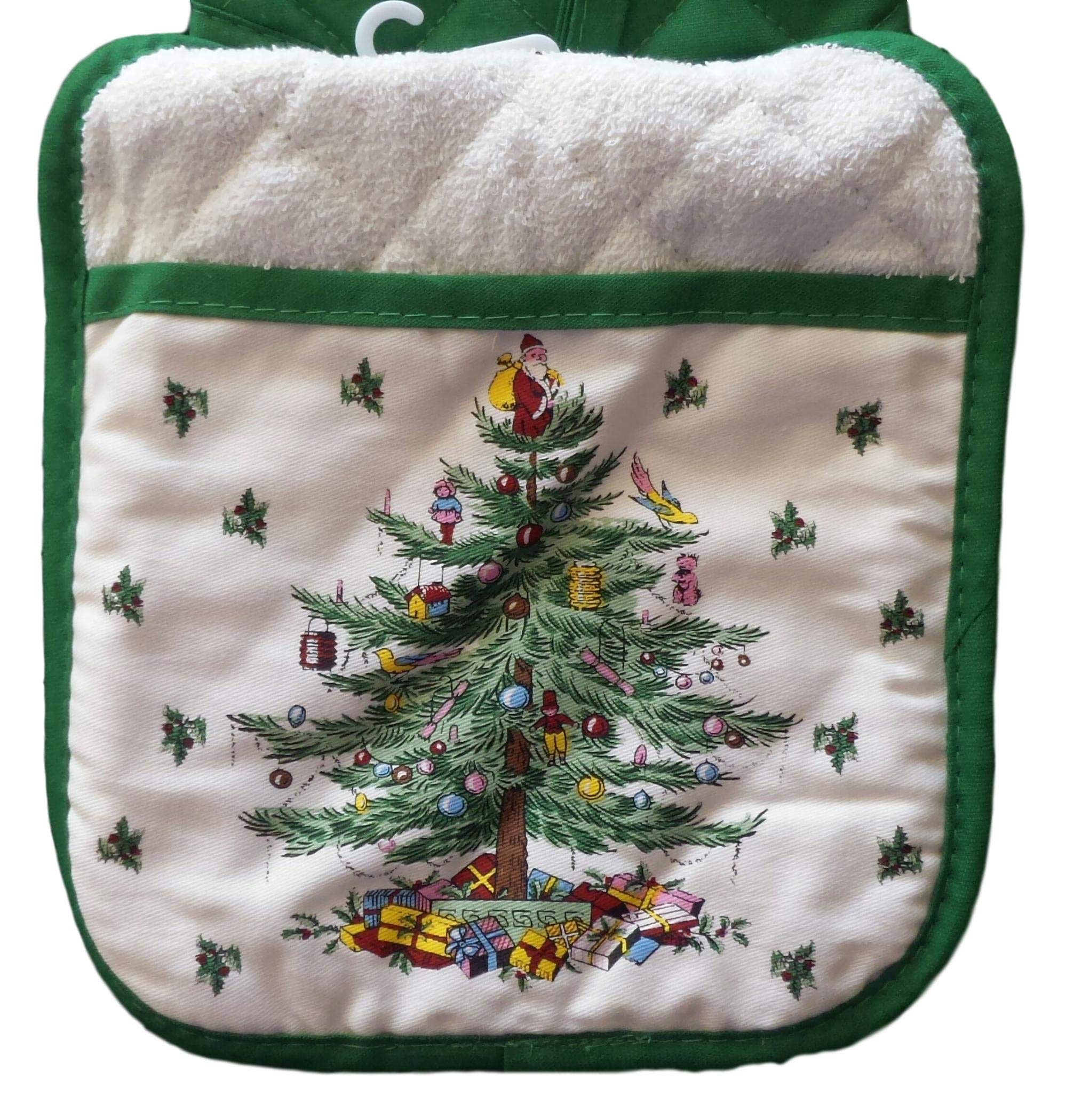Spode Christmas Tree 2-pc Kitchen Gift Set: Oven Mitt & Square Pot Holder