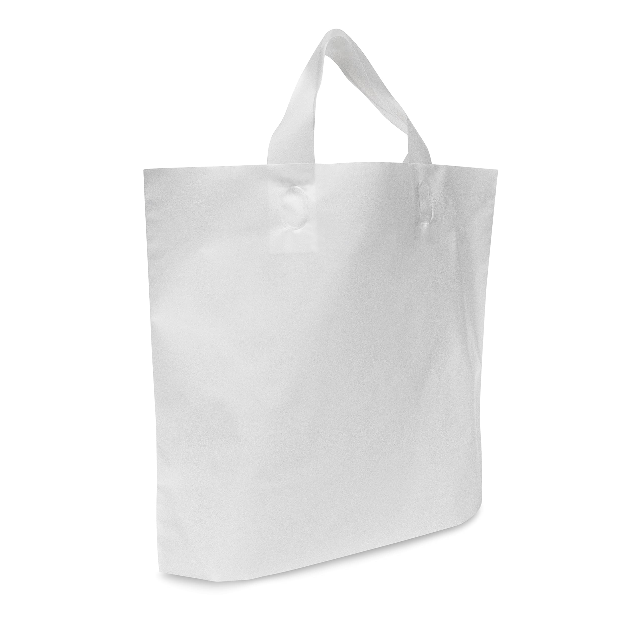 Prime Line Packaging 12x4x10 50 Pack Large Plastic Bags with Handles, Reusable White Shopping & Merchandise Bags for Boutique, Small Business, Bulk
