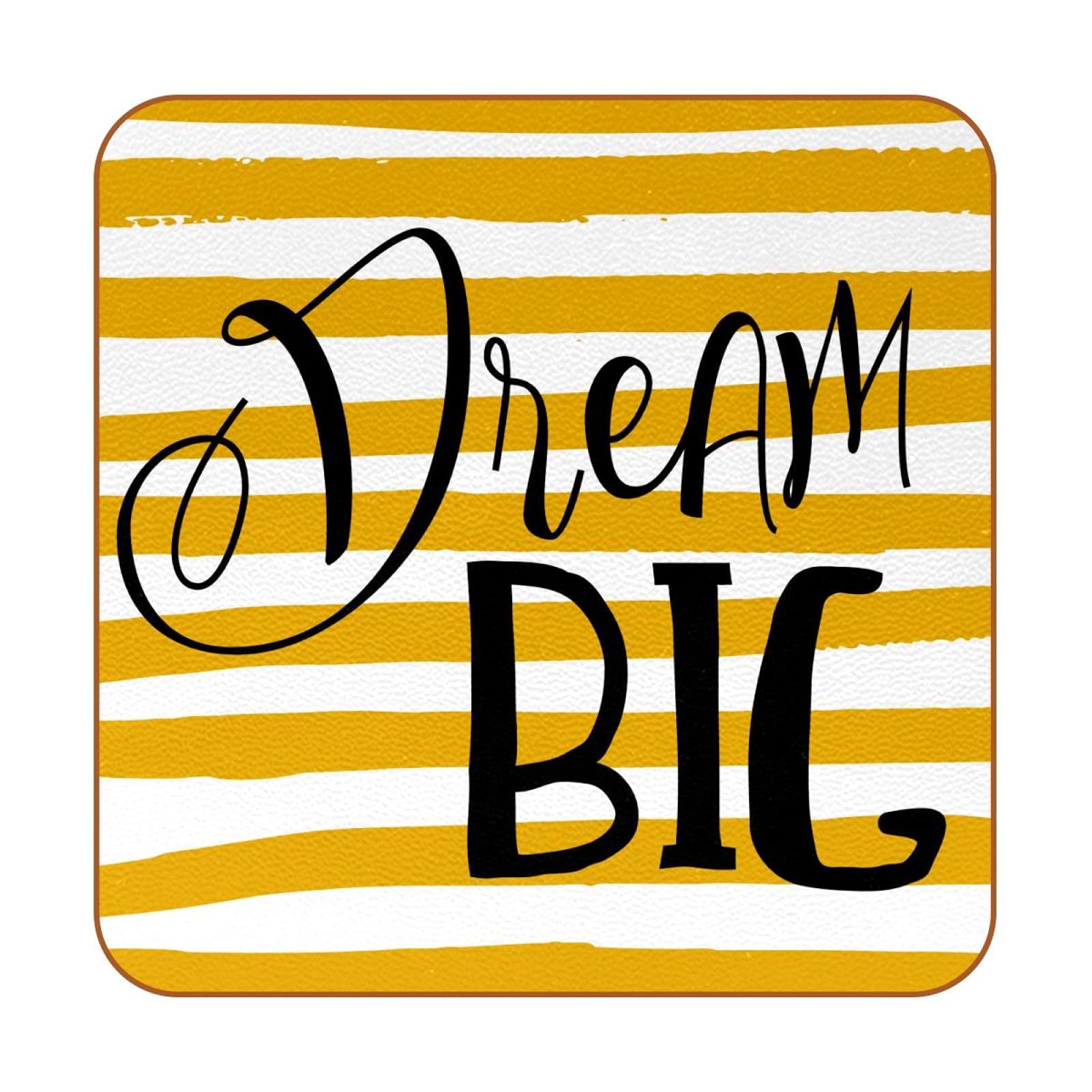 Set of 6 Pieces Coasters for Drink,Stripe Quote Dream Big Square Cup Pad Mat for Insulation Heat Protect and Decor Furniture