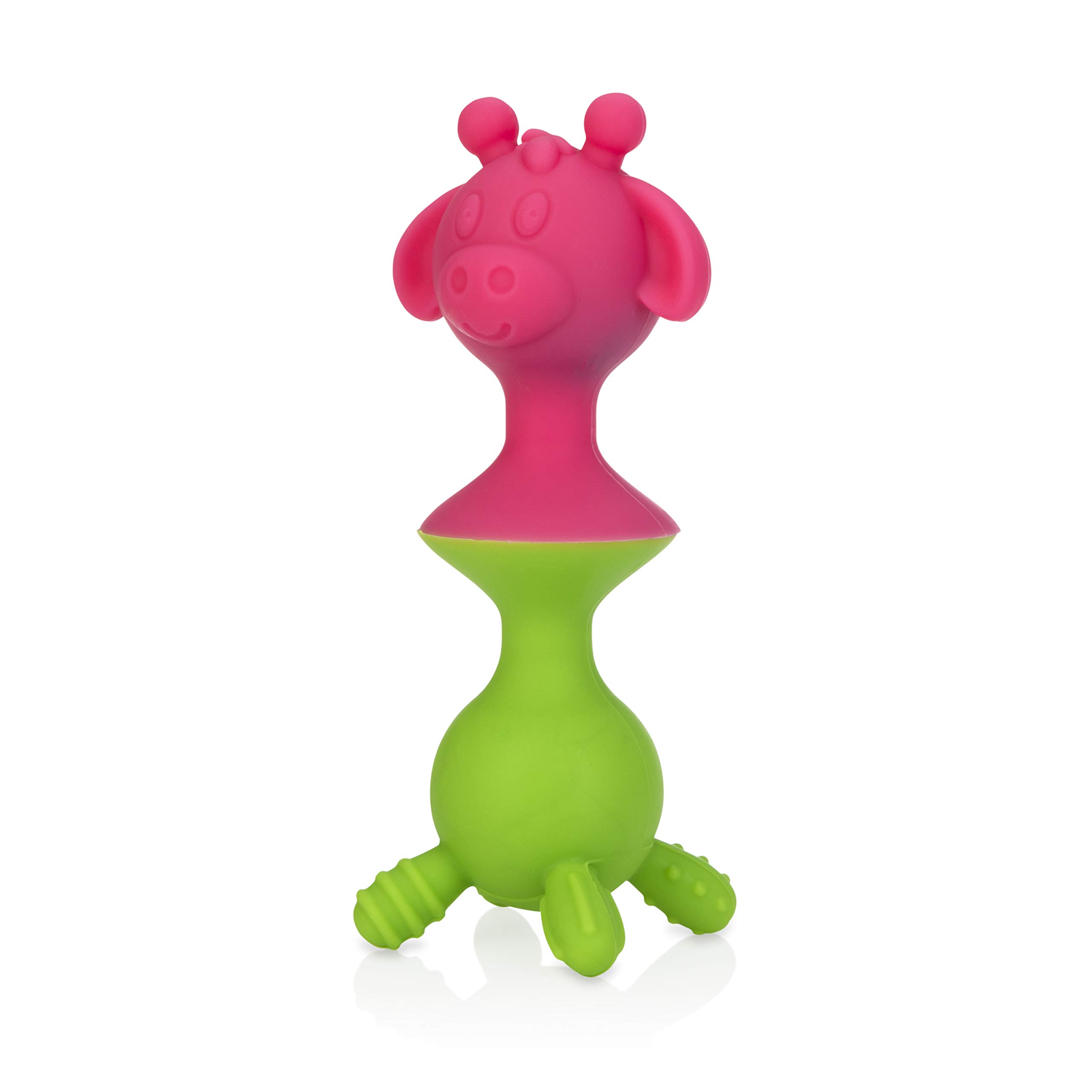 Nuby Silly Giraffe Interactive Suction Toys with Built-in Rattle, Pink/Green, 2 Count