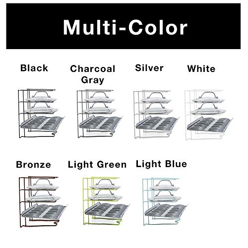 Smart Design Bakeware and Lid Storage Rack with 4 Compartment Dividers - Steel Metal Frame - Rust Resistant Finish - Cooking and Baking Pantry Organization - Kitchen 10 x 8 Inch - Charcoal Gray