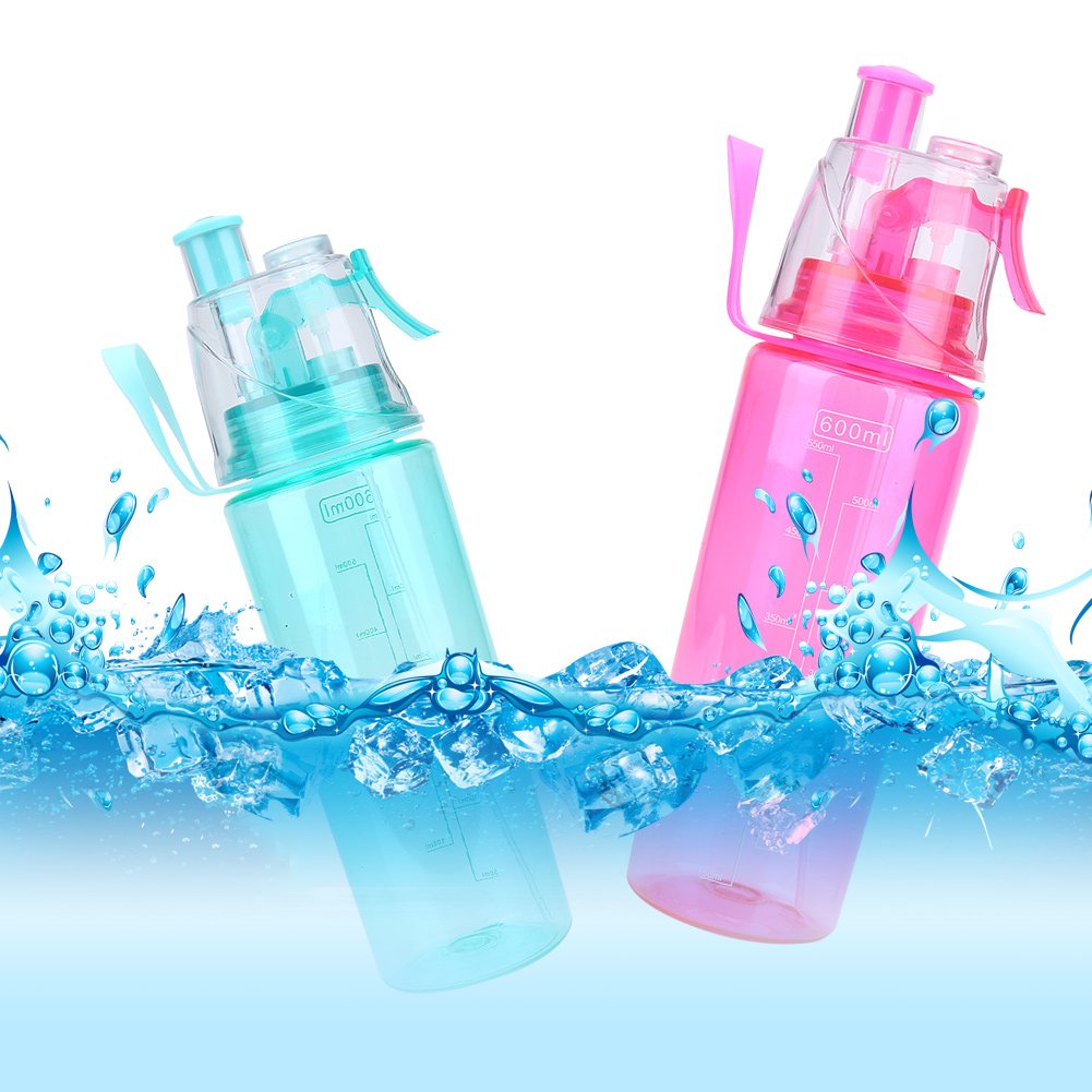 Plastic Water Bottle, 600ML Wide Mouth Portable Spray-Head Anti-Leak Water Bottle for Sports School Cycling Gym Yoga(Blue)