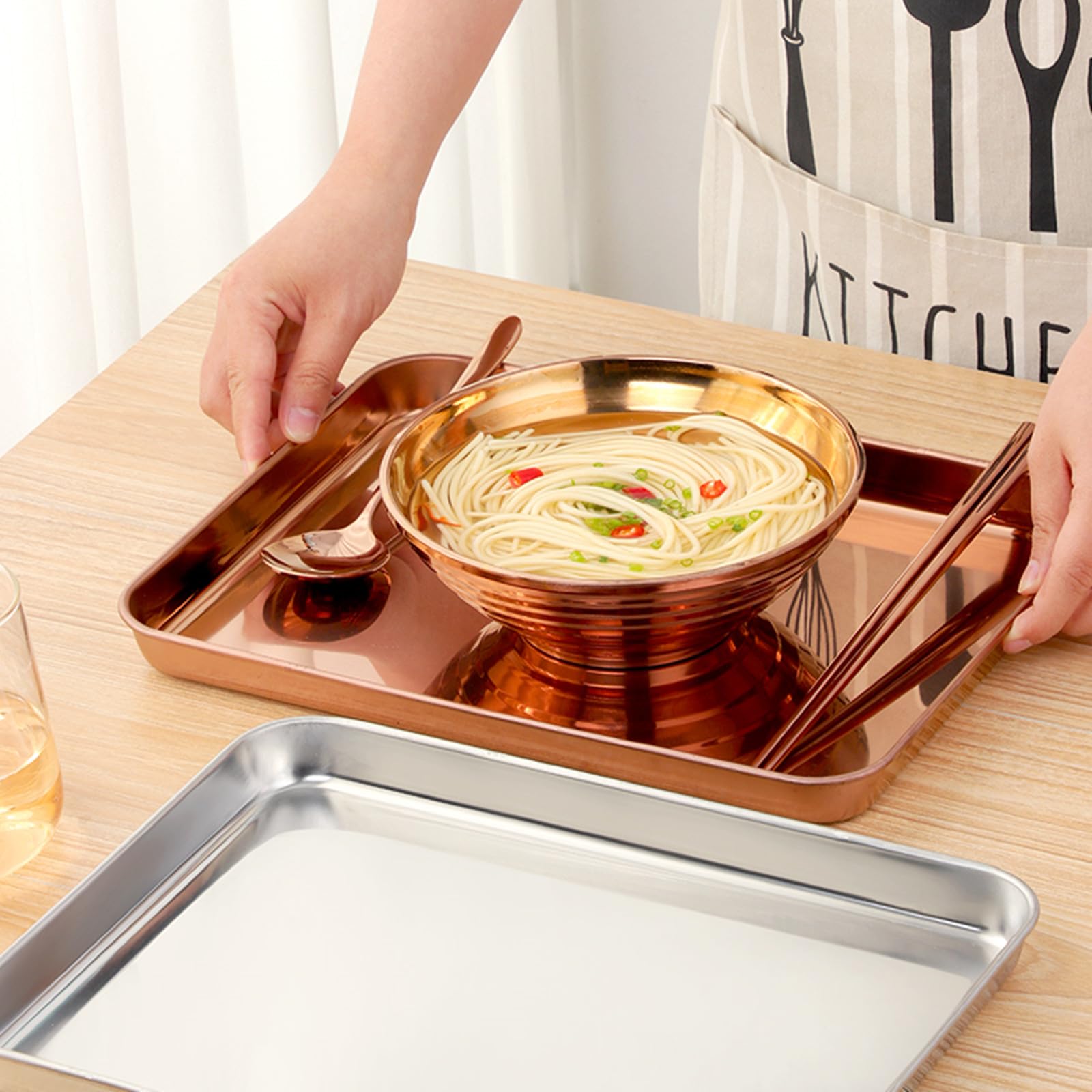TUPMFG Rainbow Baking Tray Pan Sheets Stainless Steel Flast Food Serving Tray Metal Tray - Rectangular decorative Tray Party Kitchen (12.25 x 9.65 x 1 inch,Rainbow)