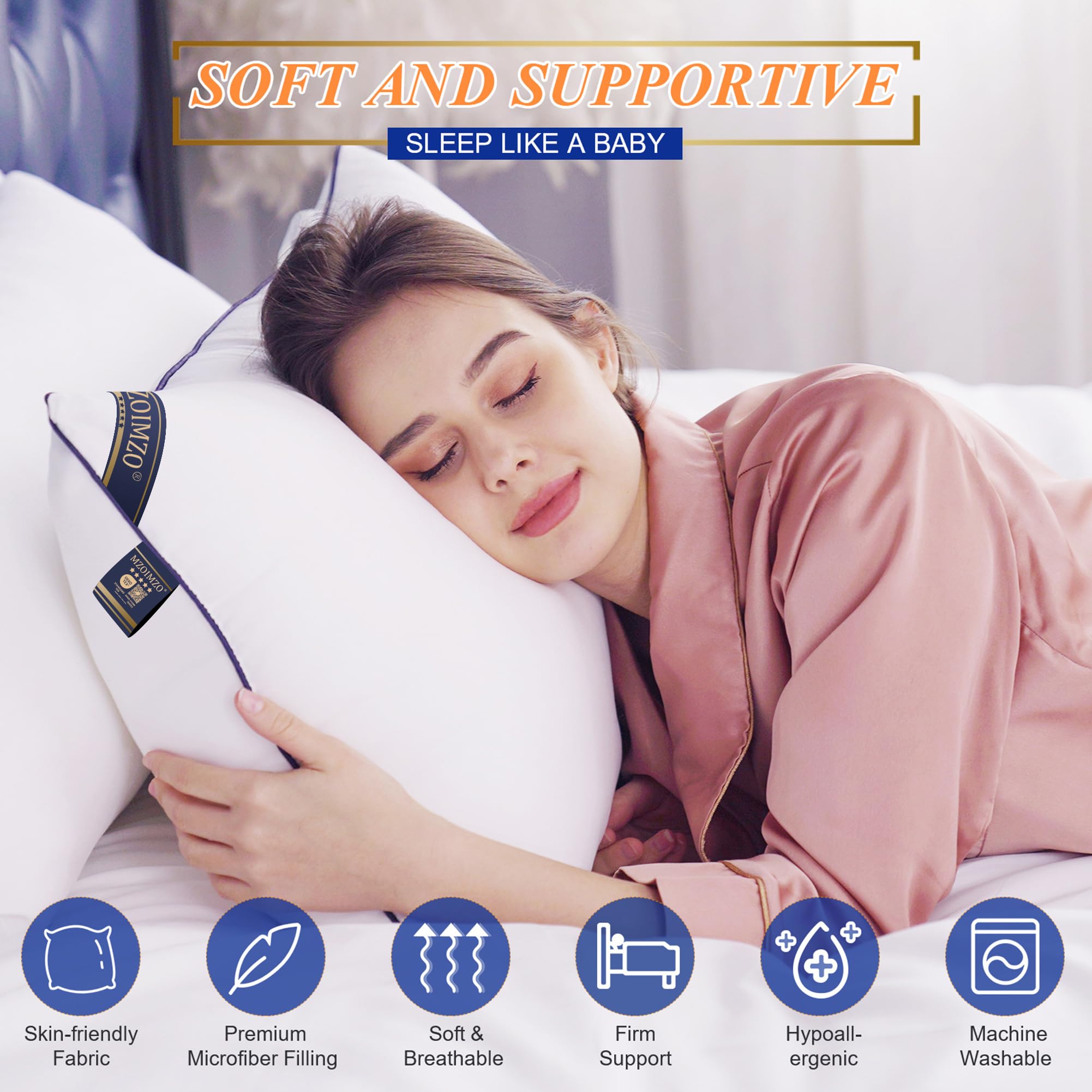 MZOIMZO Supportive Firm Bed Pillows for Sleeping- King Size, Set of 2, Cooling Hotel Quality with Premium Soft Down Alternative Fill for Back, Stomach or Side Sleepers, 20''x34''
