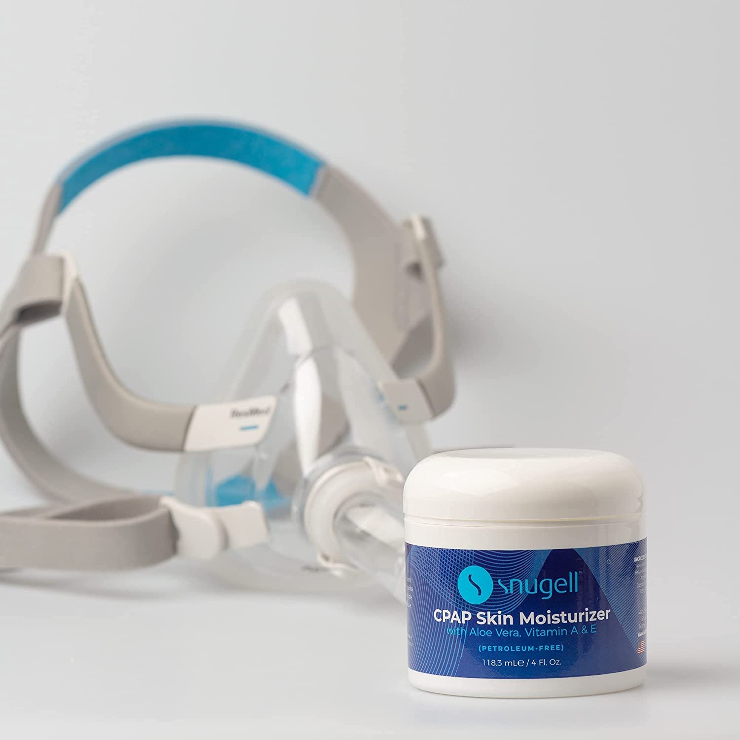 Snugell CPAP Skin Moisturizer Daily Face Cream with Aloe Vera and Vitamin A & E | Petroleum-free | Fragrance-free | Non-greasy | Specially Designed for CPAP users | 4 Fl. Oz.
