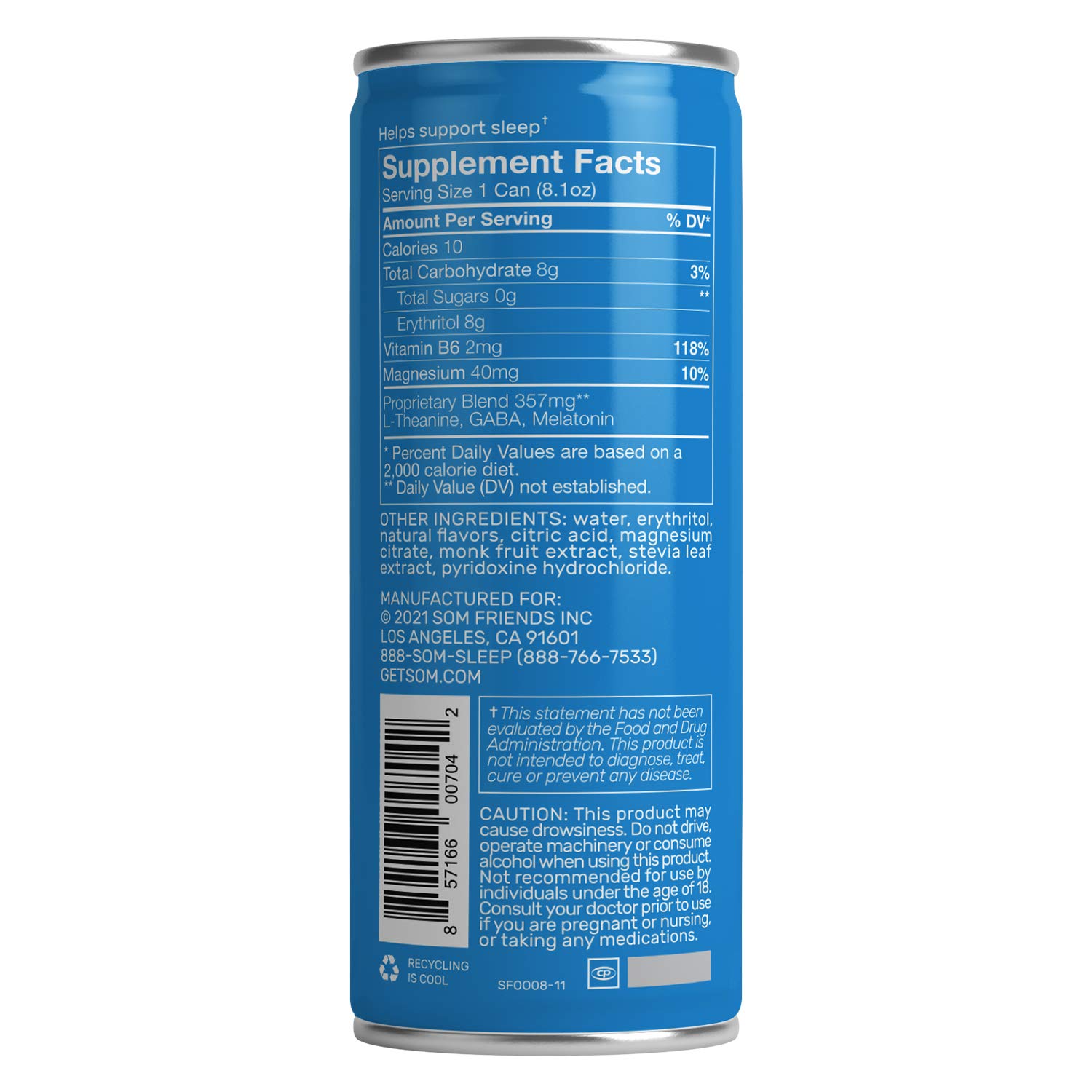 Som Sleep, The Original Sleep Support Formula w/Melatonin, Magnesium, Vitamin B6, L-Theanine & GABA β Vegan, Functional Nighttime Drink β Sleep Aid Supplement β Zero Sugar Berry, 8.1 Fl Oz, 12-Pack