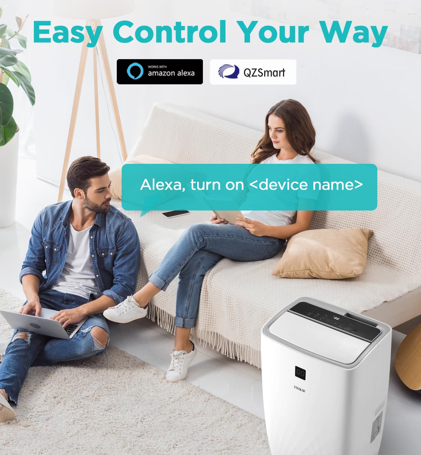 Voice-Enabled Portable Air Conditioner – Pasapair 14000 BTU Portable AC for Room with APP - 4-in1 AC Unit with Auto Swing & Window Kit included