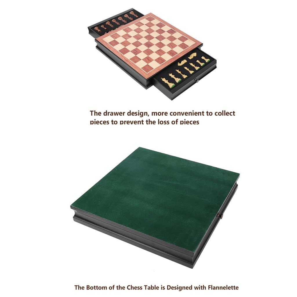 Wooden Chess Set 18" Deluxe Chess Board with 2 Drawers & Handmade Pieces Professional Chess Game Table Set for Adults