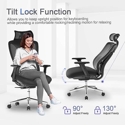 Office Chair, Ergonomic Desk Chair with Seat Slider, 4D Pillow Lumbar Support Height & Depth Adjustment, Tilt Lock, Adjustable Headrest & Armrest, Curved Cushion Computer Chair Home Office Desk Chairs