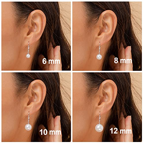 PAVOI Sterling Silver Simulated Shell Pearl Earrings Leverback Dangle Studs 8mm