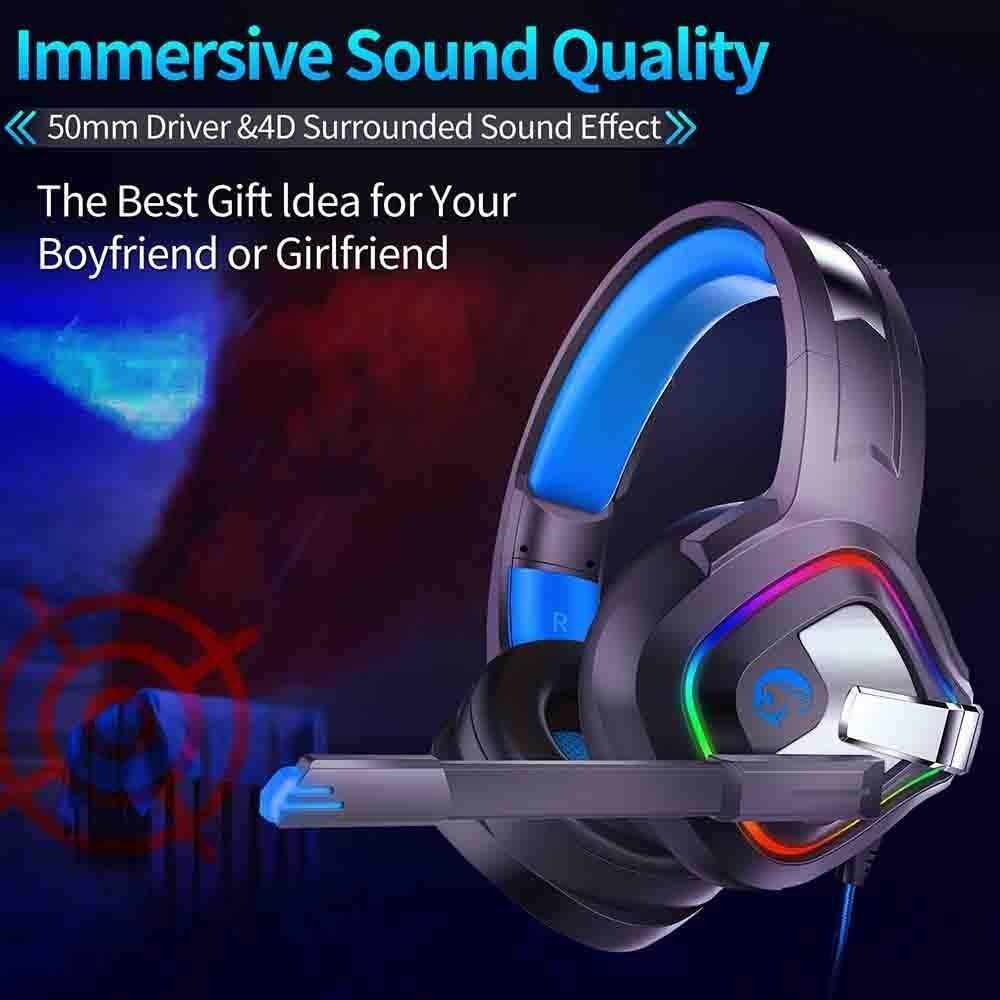 Raxinbang Headset Noise Canceling for PS4 Gaming Headset, 360 ° Pickup Microphone,Over-Ear Gaming Headphones,LED Light ,Noise Cancellation Over Ear , for Xbox One PC Laptop Tablet Mac Smart Phone