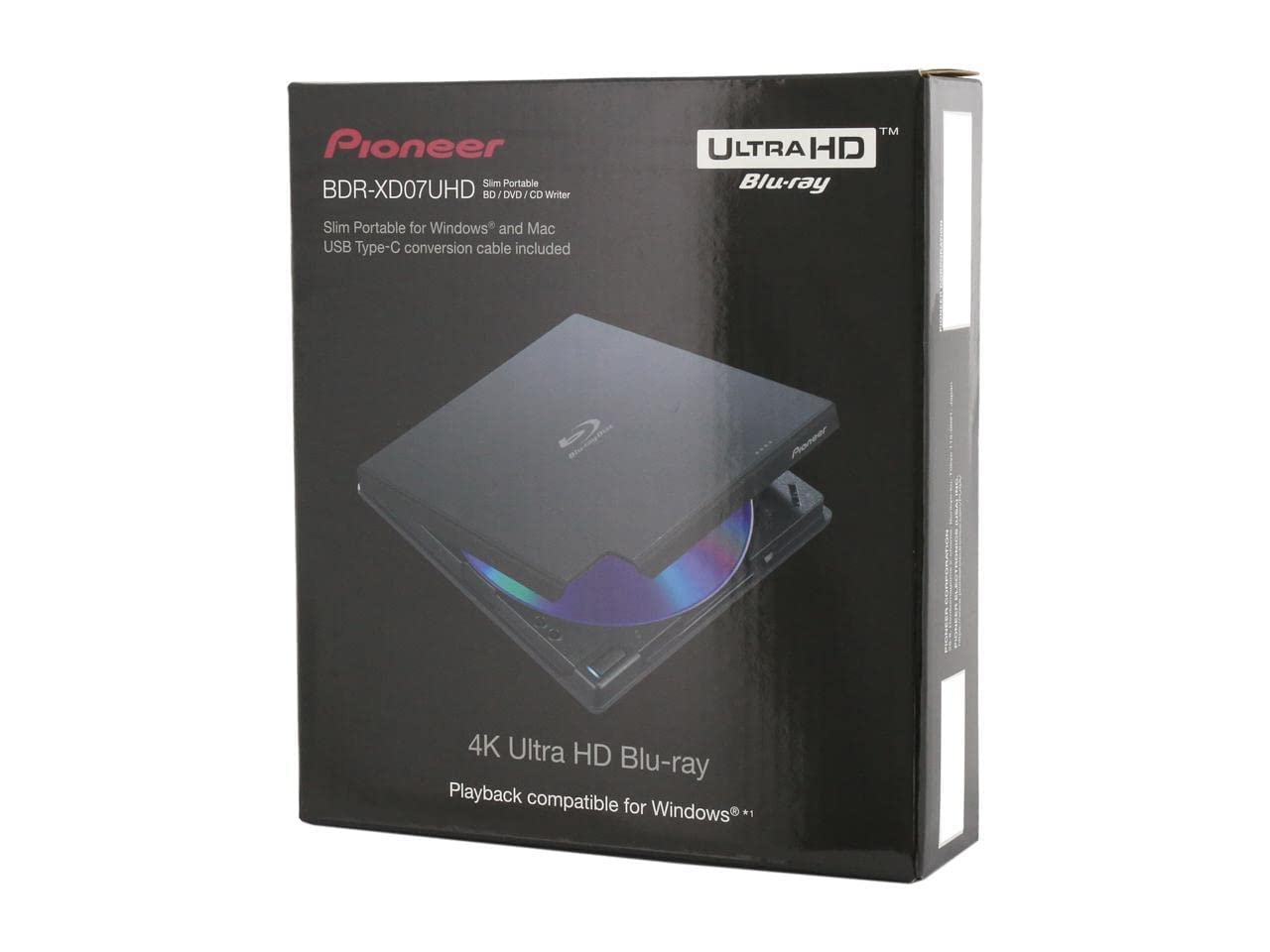 Pioneer Electronics BDR-XD07UHD 6x Slim Portable USB 3.0 BD/DVD/CD Burner Supports 4K Ultra HD Blu-Ray, BDXL & M-Disc Format, Black