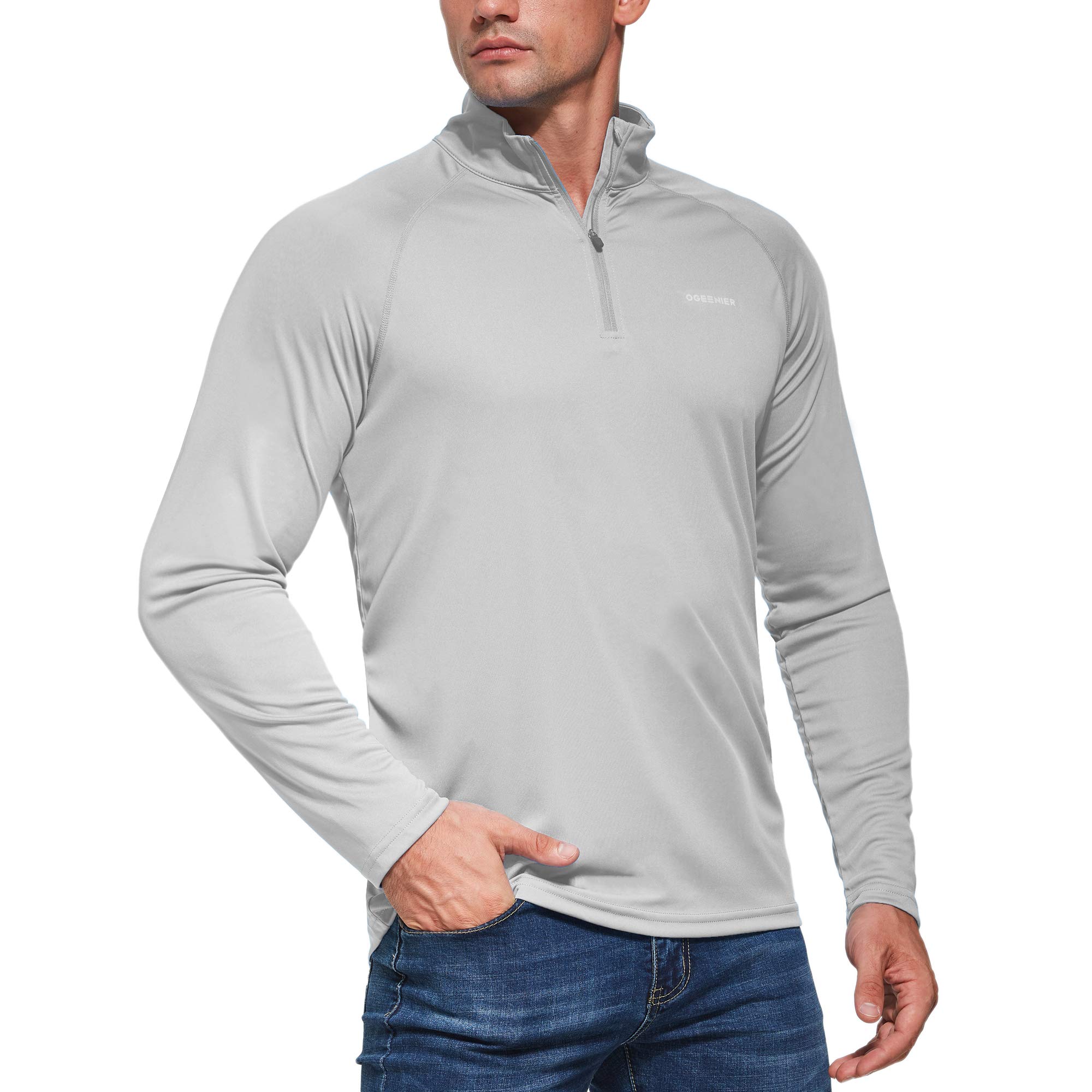 OGEENIER Men's 1/4 Zip Pullover Long Sleeve Sun Protection Shirts UPF 50+ Fishing Golf Running Shirts,Grey,M