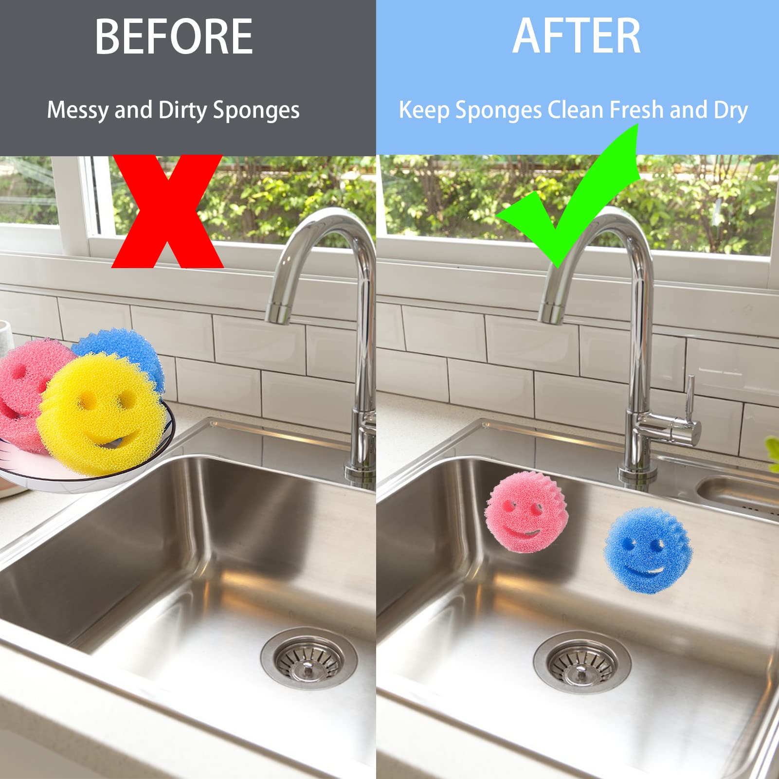 Sponge Holder, Sponge Caddy with Suction Cup Installation, Sponge Sink Organizer for Kitchen and Bathroom, for Holding Smiley Sponges(Sponges Not Included)…