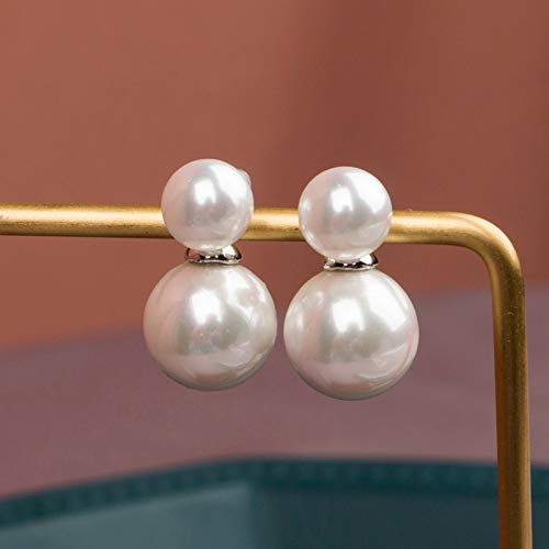 Rakumi Sterling Silver 8-12mm Double Pearl Studs Earrings White