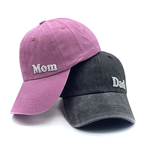 Waldeal Embroidered Mom and Dad Hat, Washed Distressed Matching Couple Baseball Cap Gifts from Daughter Son