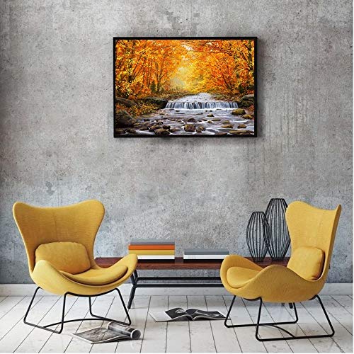 Paint by Numbers for Adults - DIY Canvas Painting Kit - Pre-Printed Art-Quality Drawing Paintwork with 4 Paintbrushes - Autumn River Park Design 16”x20” Rolled Canvas Gift Decor