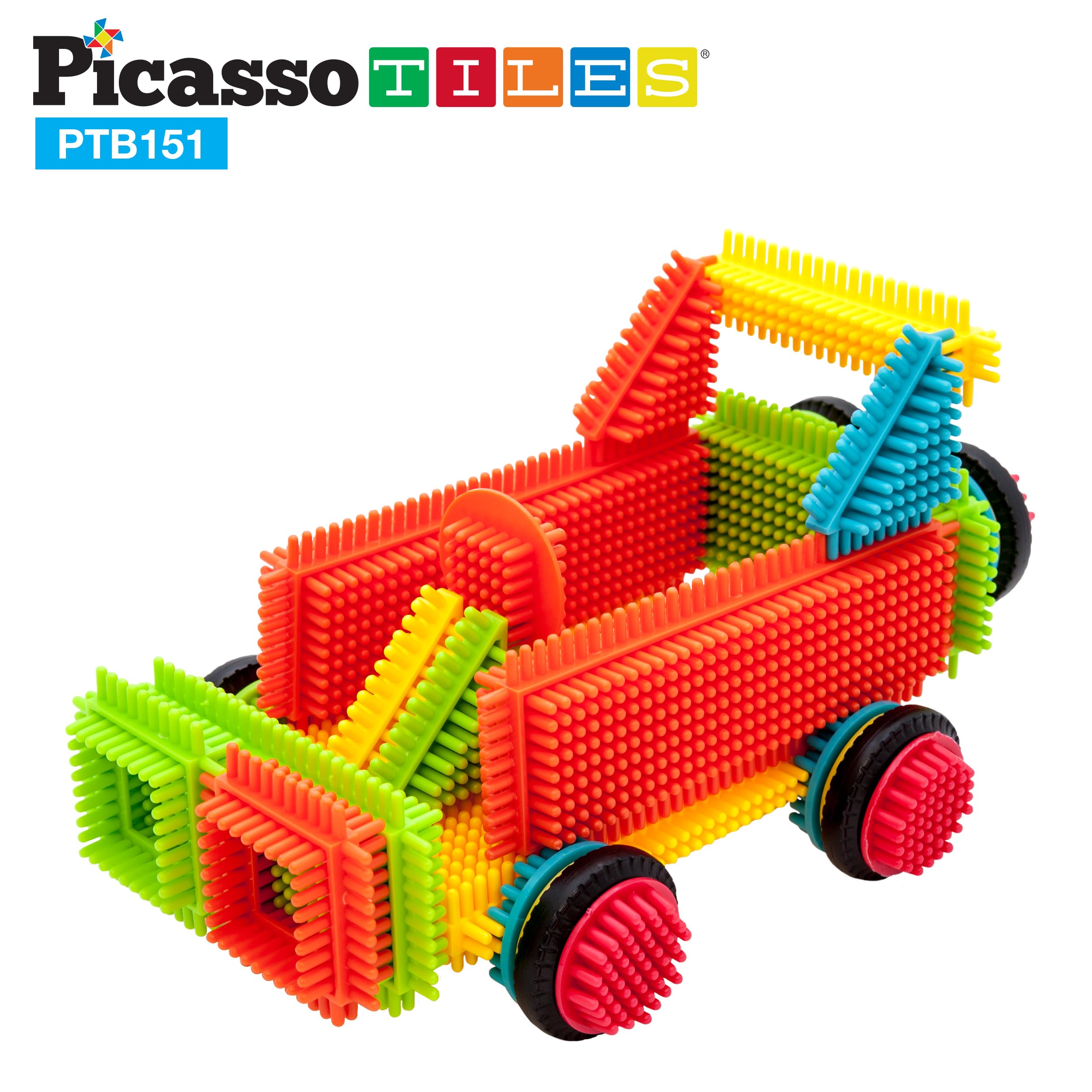 Picasso Toys PTB151 151pcs Hedgehog Block Block STEM Building Tiles Truck Theme Set Learning Playset STEM Toy Set Educational Kit Child Brain Development Preschool Kindergarten Toy w/Animal Figures