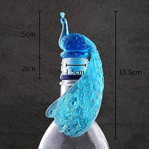 Wine Stoppers for Wine bottles, Silicone Peacock Wine Bottle Stopper cute, Beverage Bottle Stoppers funny, Wine Outlet Cap, Bottle Cover. (Blue)