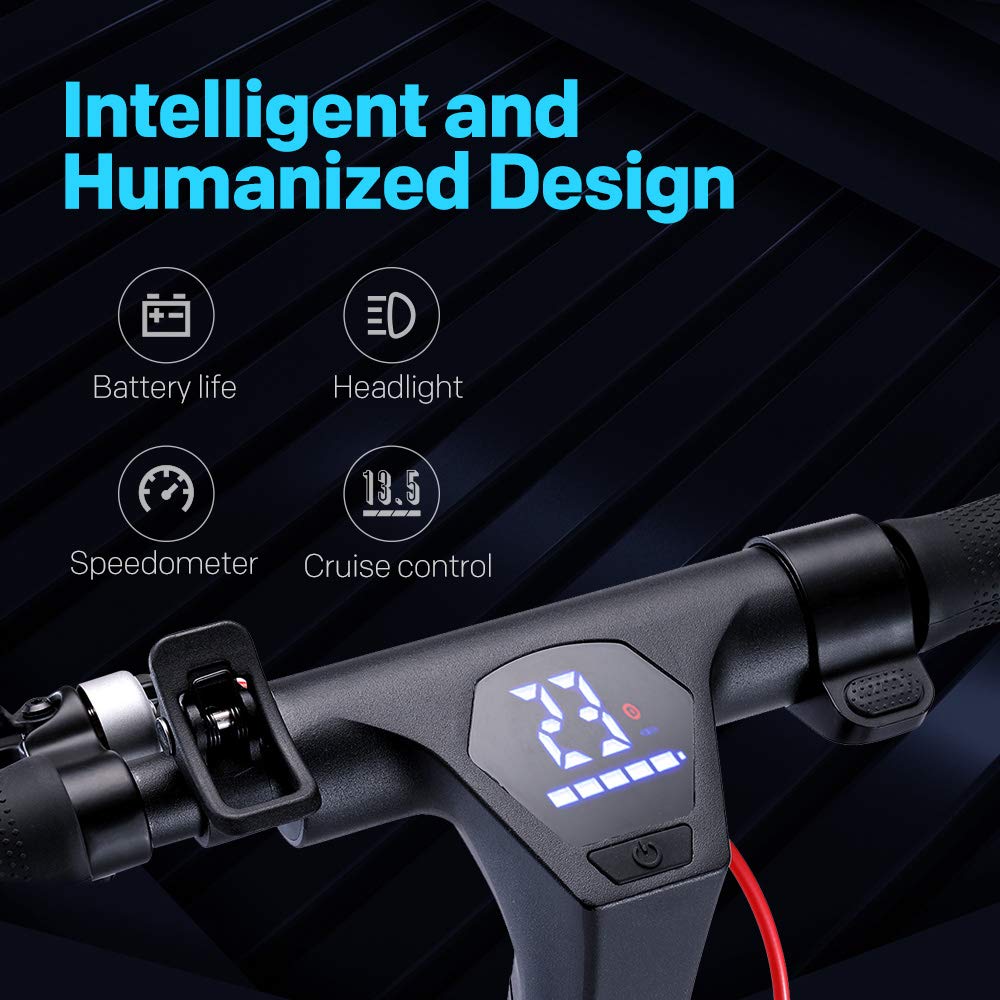 QINGOR Electric Scooter Powerful 350W Motor 10” Solid Tires One-Step Fold for Adults, Upgraded Adult Electric Scooters with Long Range Battery, Lightweight and Foldable for Commute and Travel