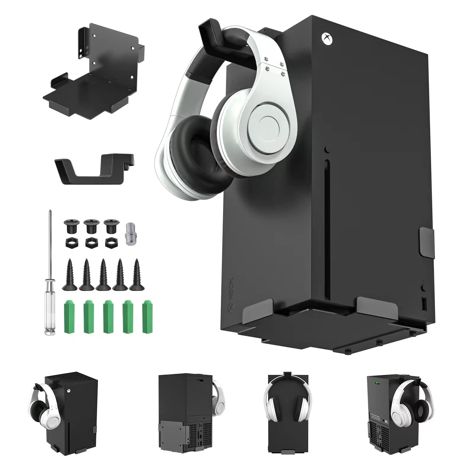 Xbox Series X Wall Mount, Xbox Series X Stand Wall Mount Accessories with Xbox Series X Headphone Holder - Xbox Series X Accessories - Black