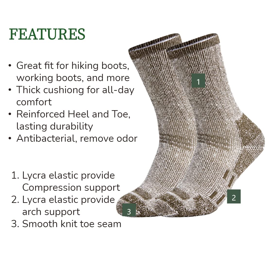 SOLAX Women's Merino Wool Hiking Socks 2 Pairs Outdoor Trail Crew Socks (Medium, Black169)