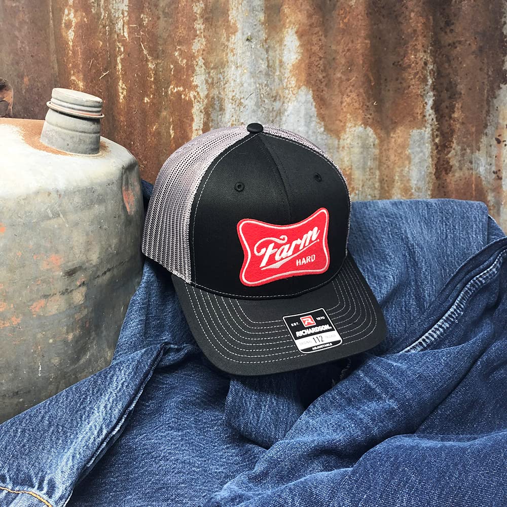 Turnrows Farm Hard 6 Panel Adjustable Mesh Badge Hat (Black)