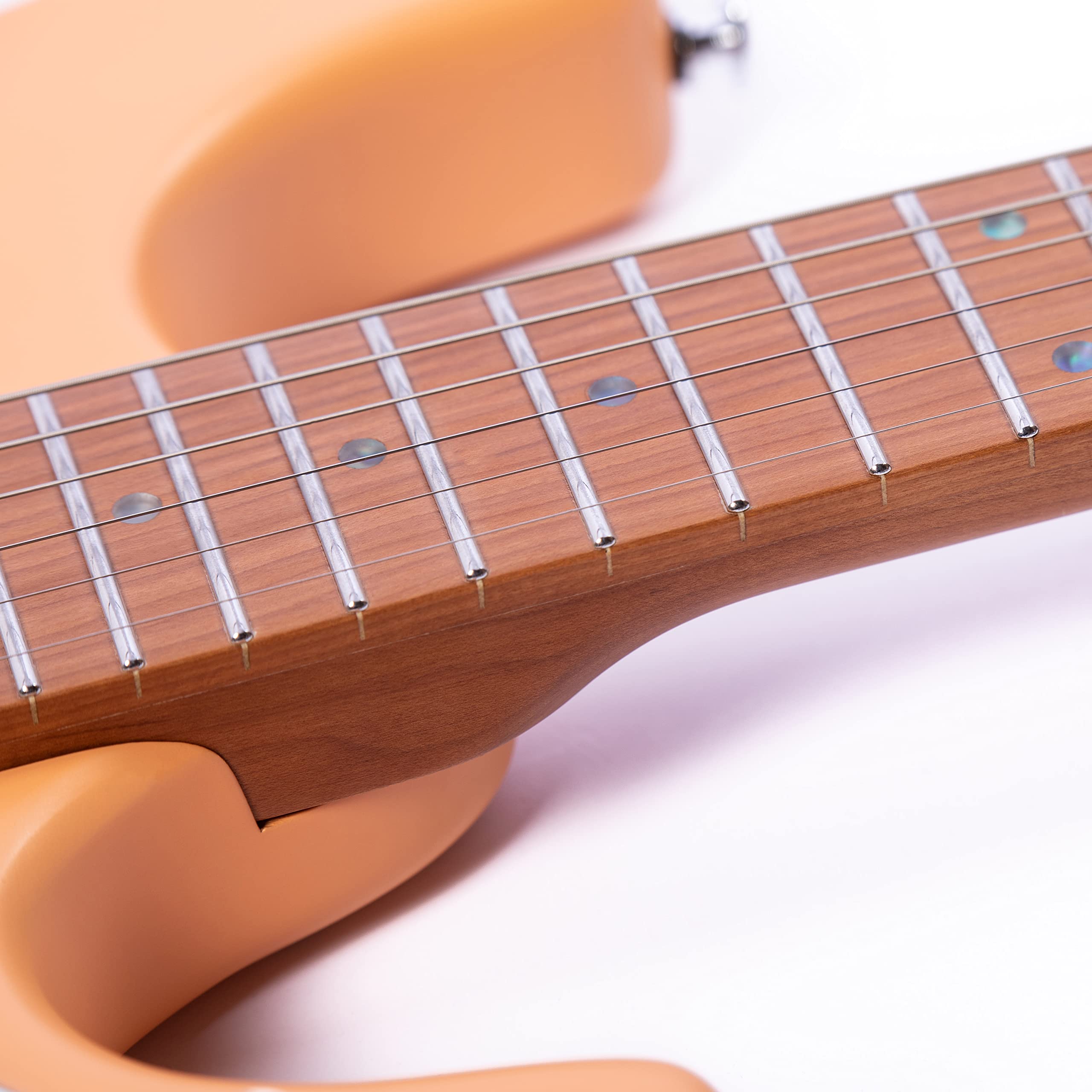 Volgoa VVS 6-String Solid Body Electric Guitar with Alder Body,Stainless Steel Frets,Featuring Tremolo System, with Plastic Pearl Pickguard and String Tree (Orange)