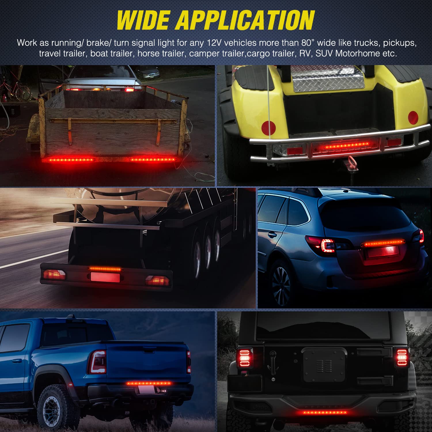 Nilight LED Trailer Light Bar 16Inch 12 LED Red Running Brake Sequential Turn Signals Tail Light Waterproof Rear Maker ID Bar for 12V Trailer Boat Truck RV, 2 Years Warranty