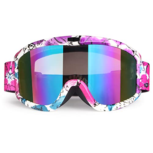 Pink ATV Goggles for Adult Dirt Bike Goggles Youth Motorcycle Goggles Kids Women Motocross Goggles MX Goggles UTV Goggles Helmet Goggles UV Protection Anti-Scratch dustproof （Pink Frame + Color Lens）…