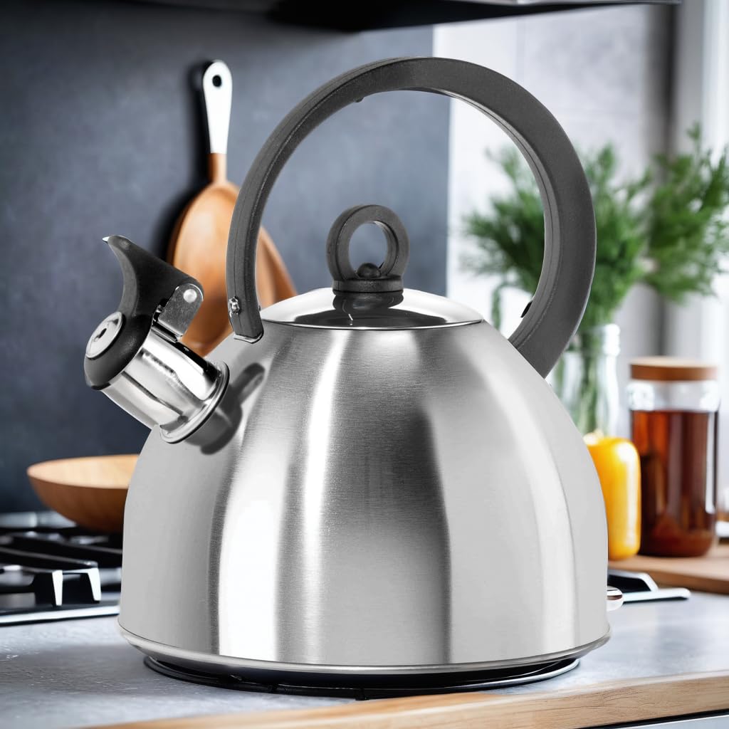 OGGI Tea Kettle for Stove Top - 64oz / 1.9lt, Stainless Steel Kettle with Loud Whistle, Ideal Hot Water Kettle and Water Boiler - Black