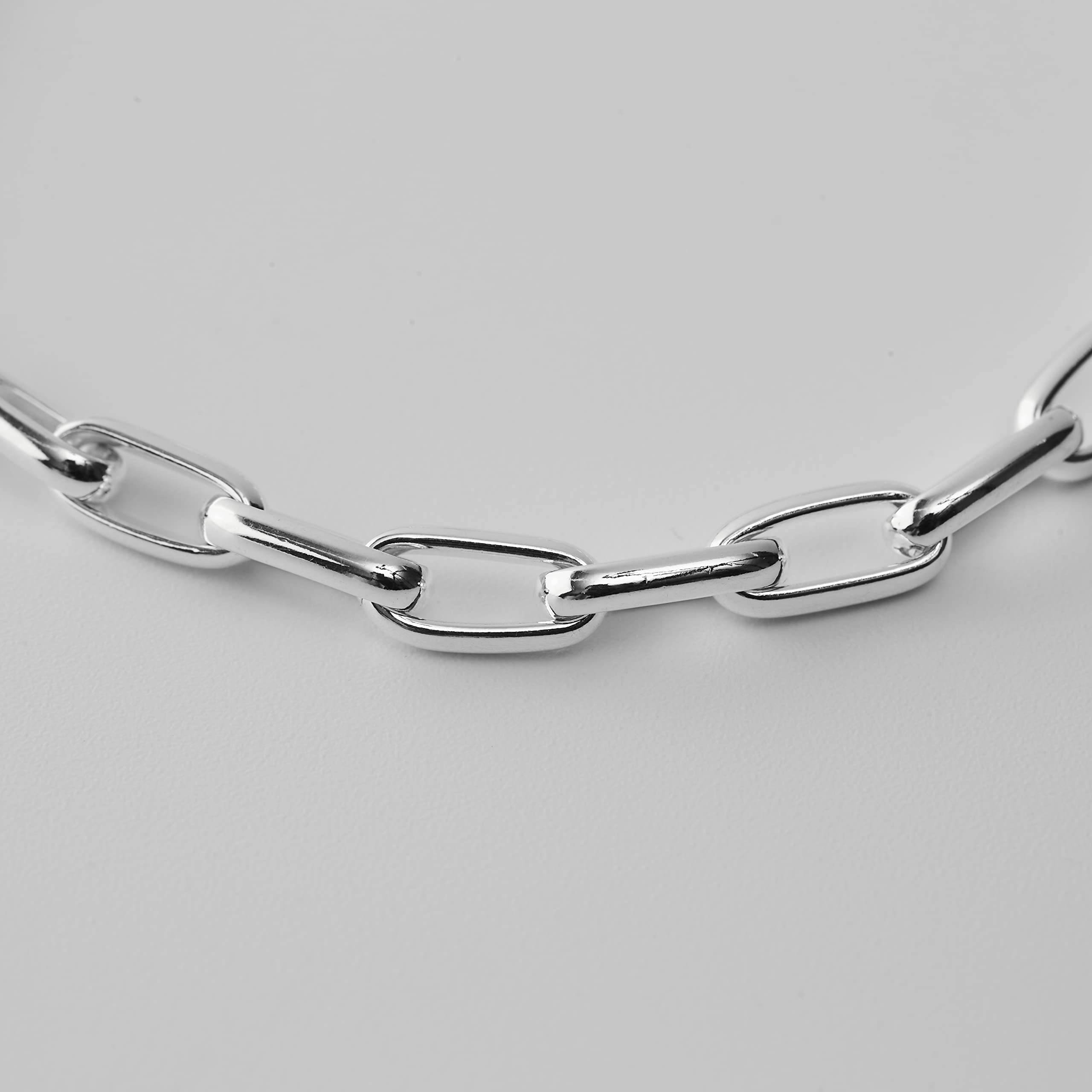 TURQ N TAUPE 925 Sterling Silver Italian Design Long Link Paper Clip Chain Bracelet for Women Men (8.50)