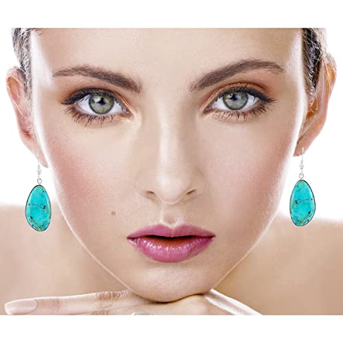 Turquoise Earrings 925 Sterling Silver & Genuine Turquoise (Turquoise)