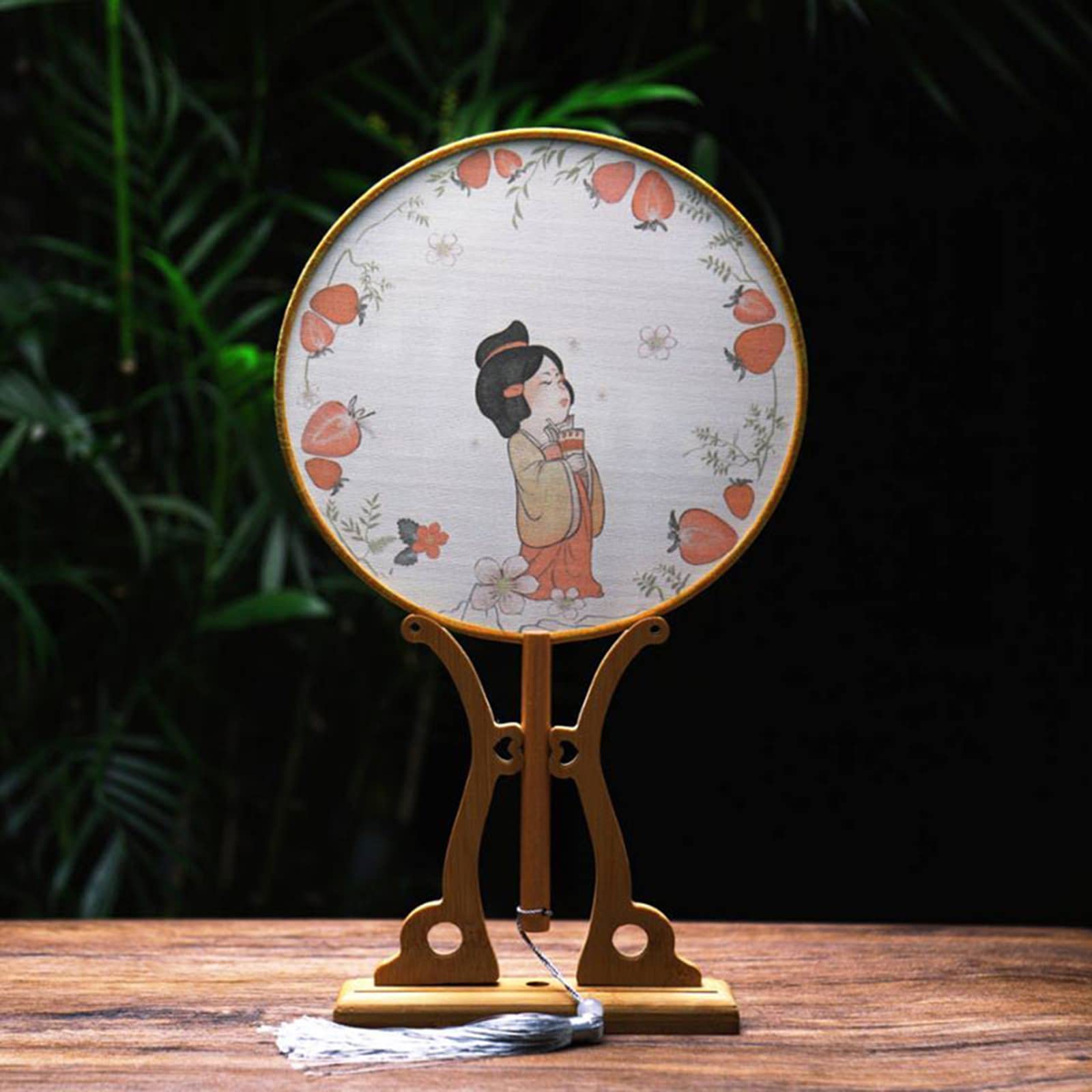 XELDEC Chinese Style Round Fan Simulation Silk Hand Fan Court Fan Dance Fan Hanfu Cheongsam Fan