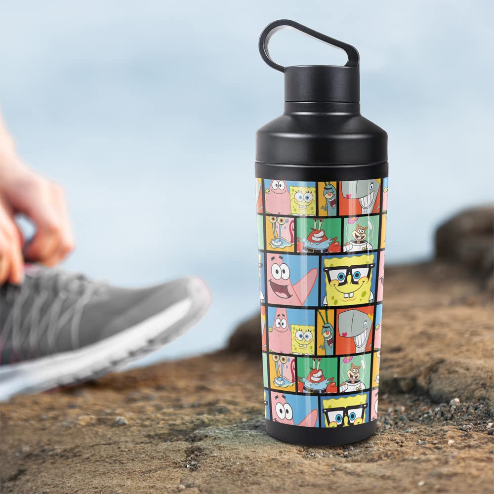 Spongebob OFFICIAL Spongebob Tile Pattern 18 oz Insulated Water Bottle, Leak Resistant, Vacuum Insulated Stainless Steel with 2-in-1 Loop Cap