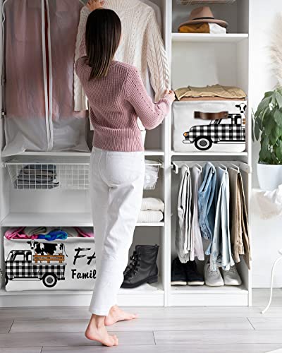 Storage Baskets for Shelves, Foldable Rectangle Storage Baskets, Farm Family Farm Storage Containers for Organizing Dorm Closet Room(15β x 11β x 9.5β)