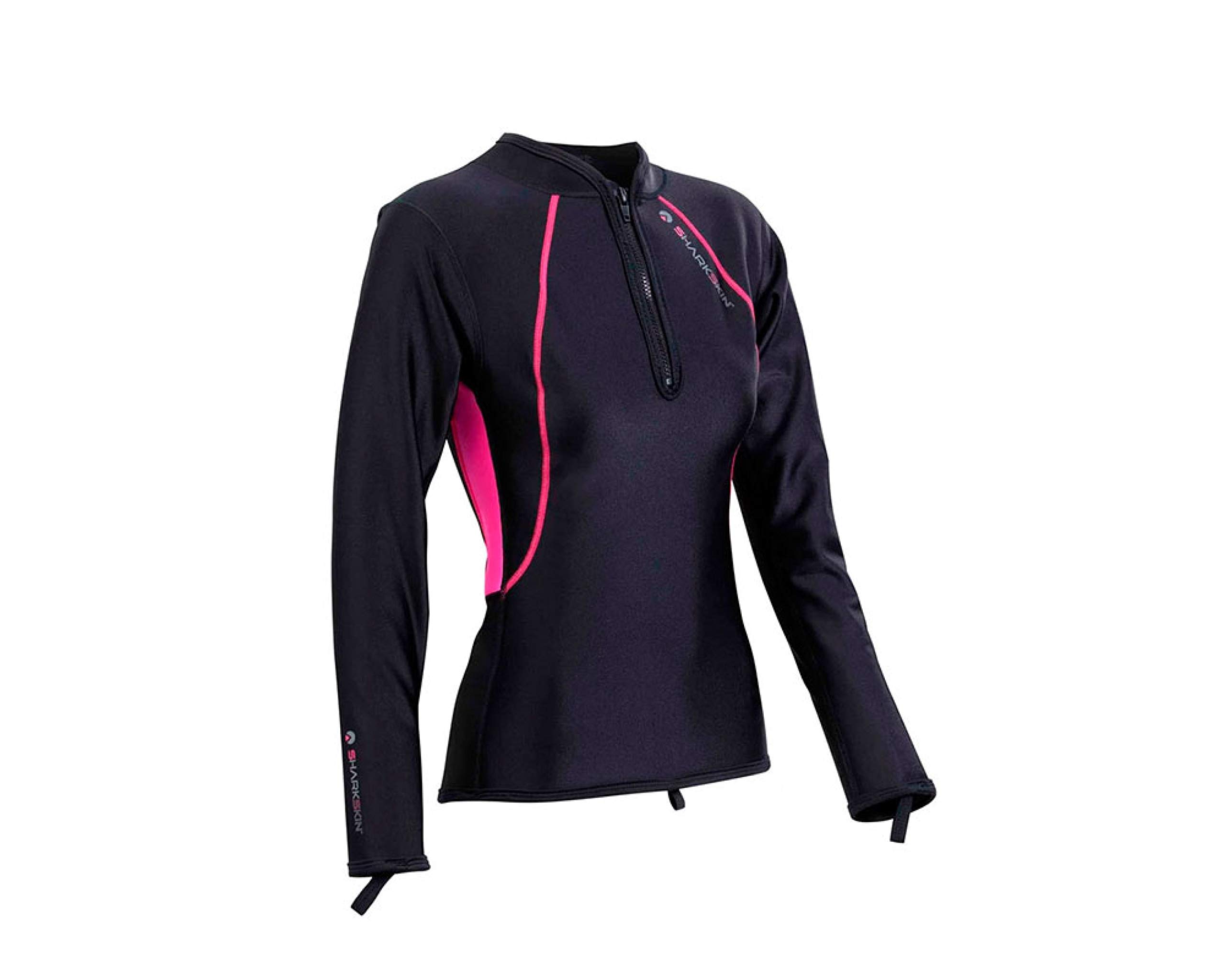 Sharkskin Women's Robust Chillproof Long Sleeve Chest Zip Shirt for Scuba Diving and Water Sports, Black/Pink, Medium (WSSCPLSCZBKPK)