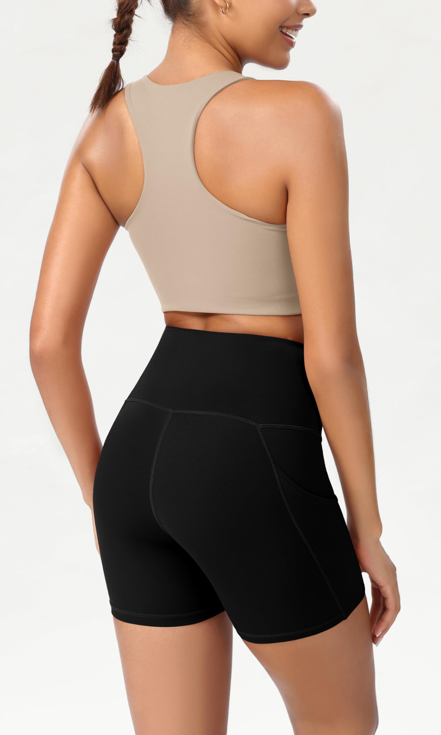 ODODOS 5" Tummy Control Yoga Shorts for Women with Pockets High Waist Athletic Workout Biker Shorts, Black, Small