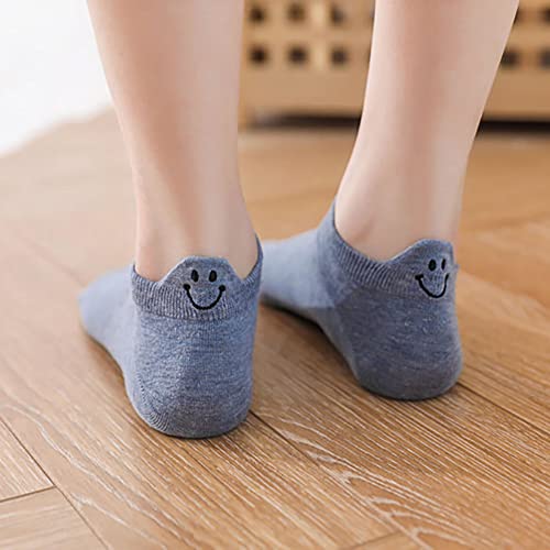 Xhonp Ankle Cute Socks 5 Pairs Cotton Kawaii Embroidered Funny Low Cut Socks for Women Socks (Smiling face A)