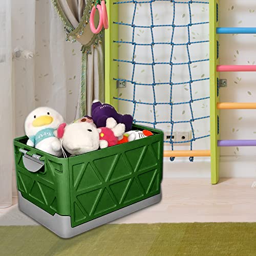 Storage Bins with Lids – Premium Collapsible Storage Bins with Space-Saving Design – Practical Stackable Storage Bins for Toys, Books, Clothes, Garage Organization – Built-in Side Handles – 30L (Green)