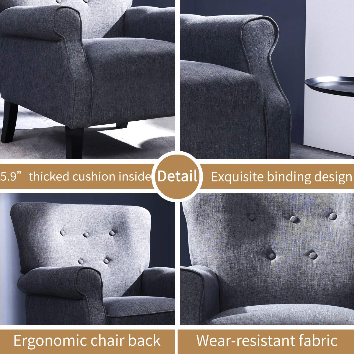 PatioFestival Accent Chair Mid Century Upholstered Roy Arm Single Sofa Modern Comfy Furniture Sofa for Living Room,Club,Office,Bedroom (Large, Deep Grey)