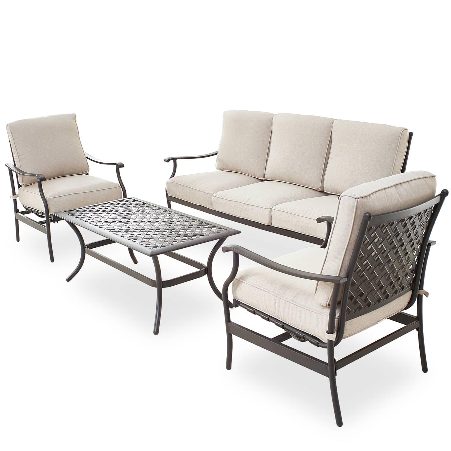 PatioFestival Patio Conversation Set Cushioned Outdoor Furniture Sets with All Weather Frame (4Pcs, Beige)
