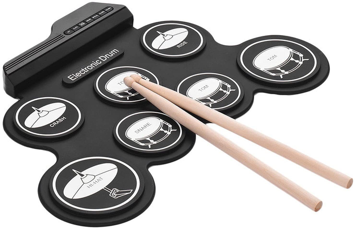 Vereisse 7 Pads Electronic Drum Kit Set, Portable Electronic Rolling Up Drumwith USB Cable Pedals Drum Sticks for Beginners