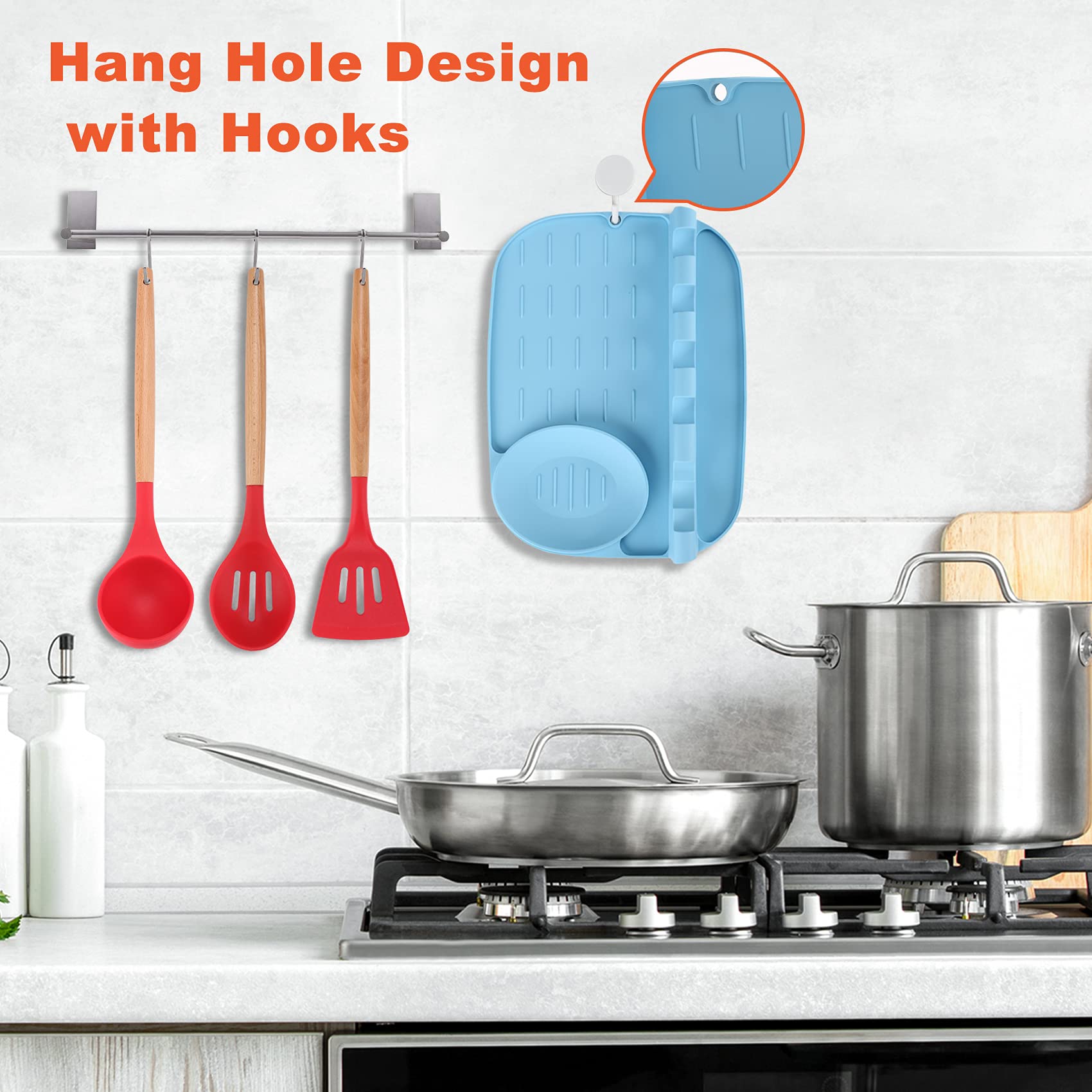 Spoon Rest: Silicone Spoon Rest for Kitchen Counter - Utensil Rest with Drip Pad, Heat-Resistant, BPA-Free Spoon Rest & Spoon Holder for Stove Top (Blue)