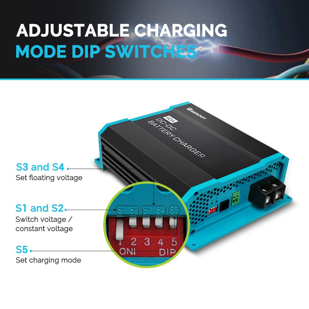 Renogy 12V 40A DC to DC On-Board Battery Charger for Flooded, Gel, AGM, and Lithium, Using Multi-Stage Charging in RVs, Commercial Vehicles, Boats, Yachts, 40A