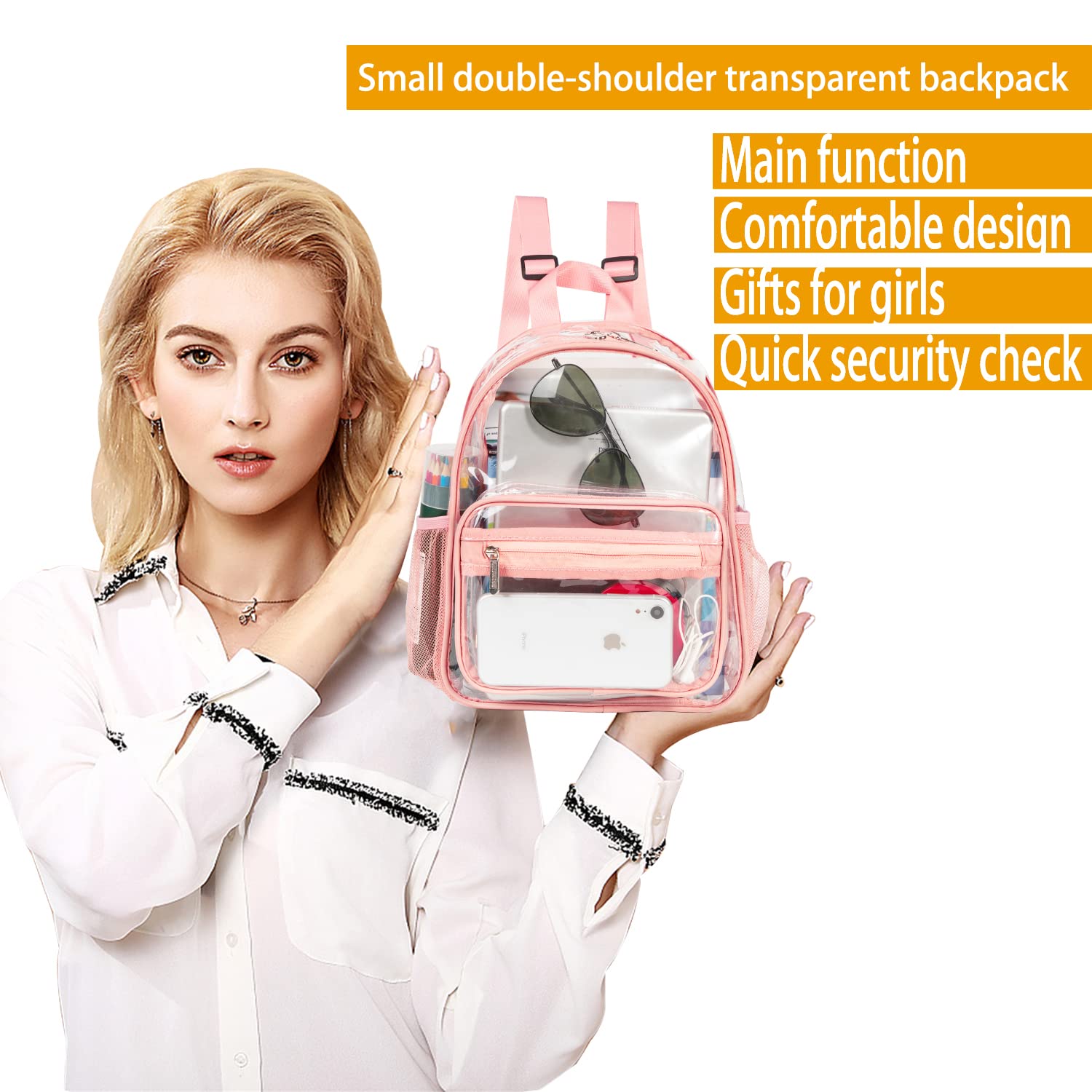 SEIMMIE Clear Mini Backpack Stadium Dedicated,Waterproof Transparent PVC Backpack,Suitable for Work, Travel, and Sports,Age:over 3 years old(pink)